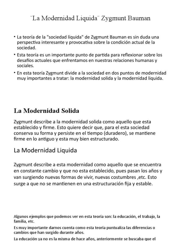 La Modernidad Liquida Zygmunt Bauman | PDF