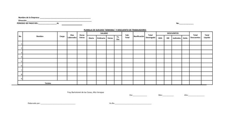Modelo de Planilla Semanal | PDF