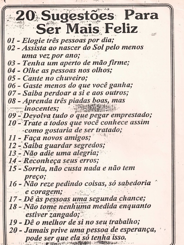 20 Sugestões para Ser Mais Feliz | PDF