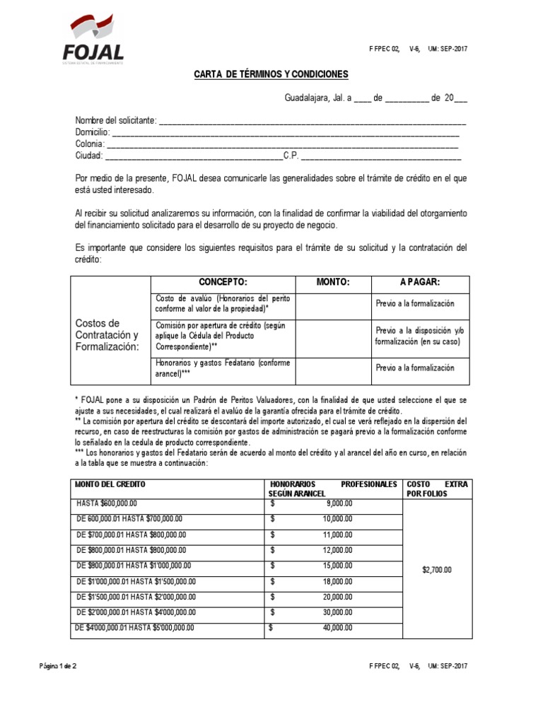 F Fpec 02 Carta de Terminos y Condiciones | PDF | Economias