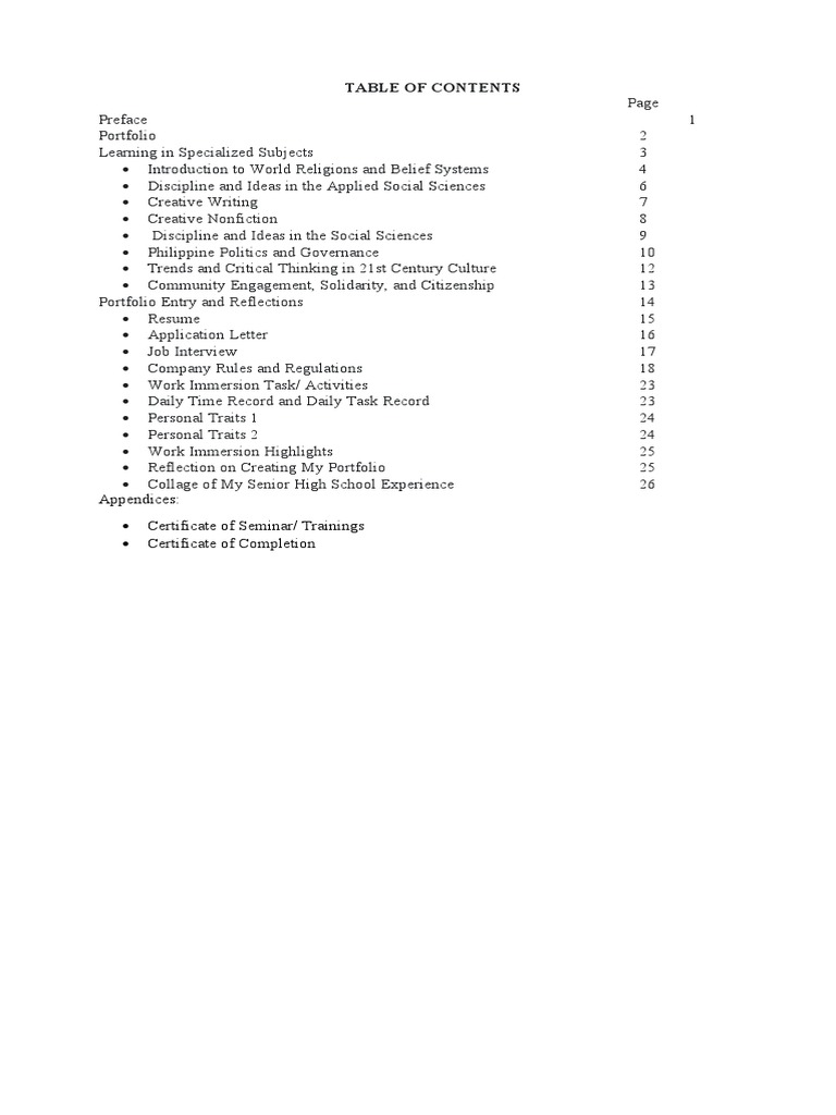 Work Immersion Portfolio | PDF