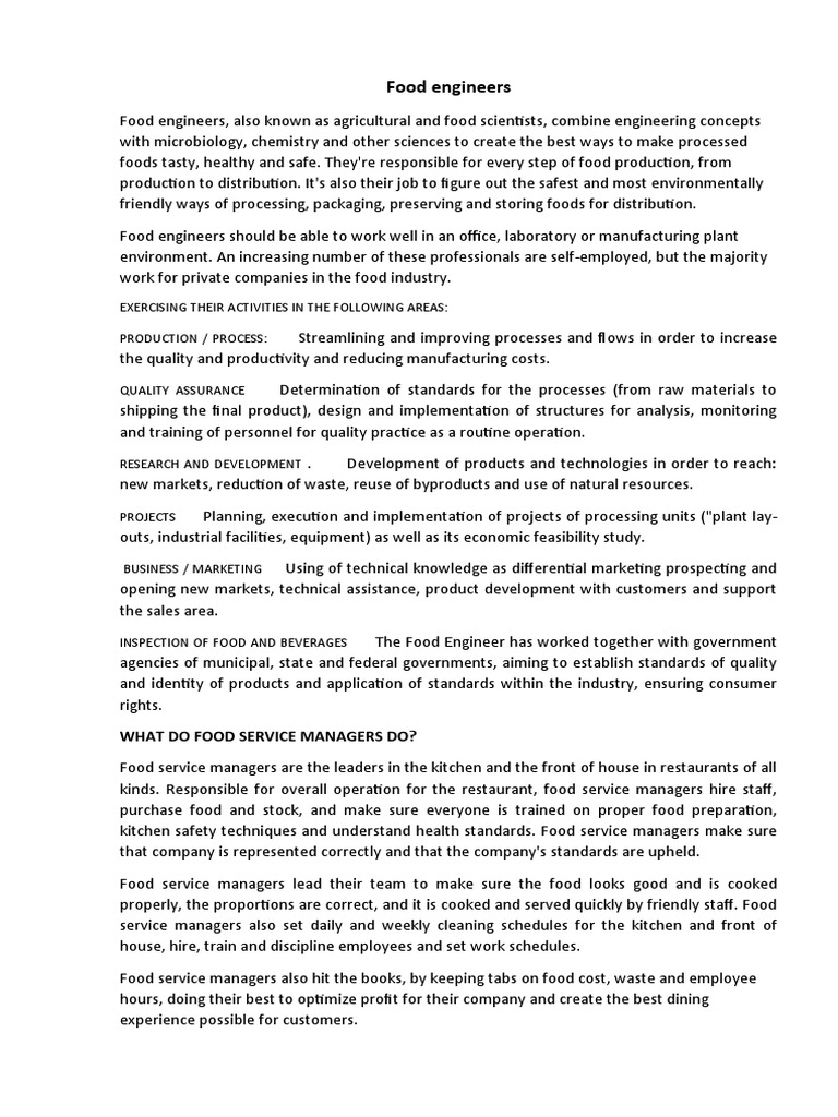 Food Engineers | PDF | Foodservice | Food Industry