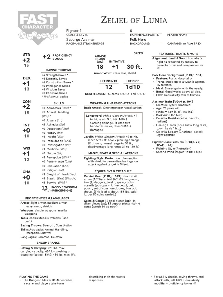 D&D Character Sheet: Zeliel | PDF