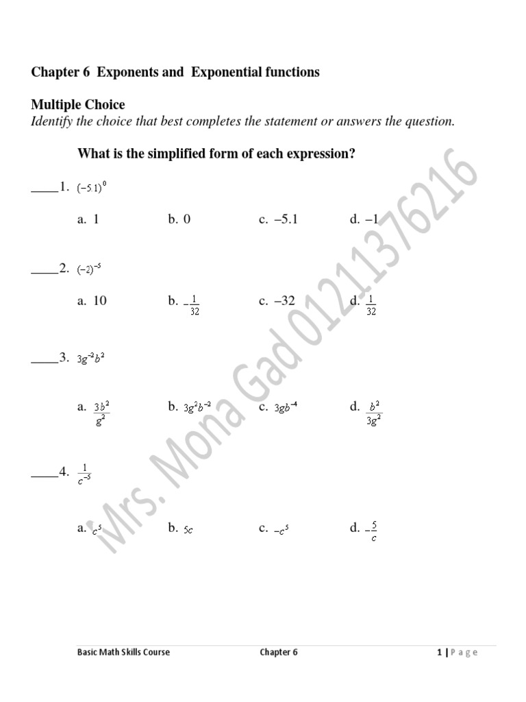 Chapter 6 Exponents and Exponential Functions | PDF | Exponentiation ...