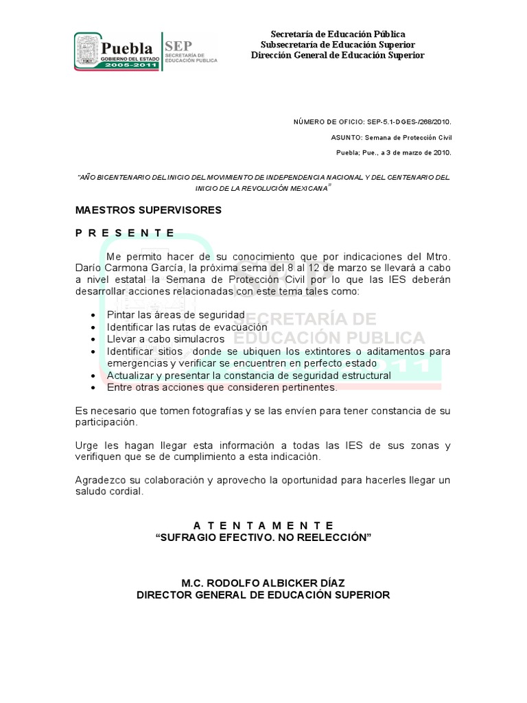 Oficio Simulacros | PDF