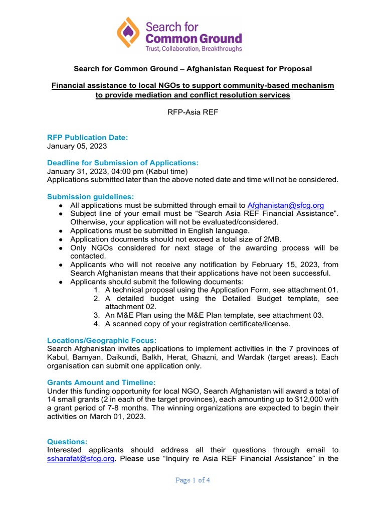 SFCG - RFP-Asia REF | PDF | Non Governmental Organization | Mediation