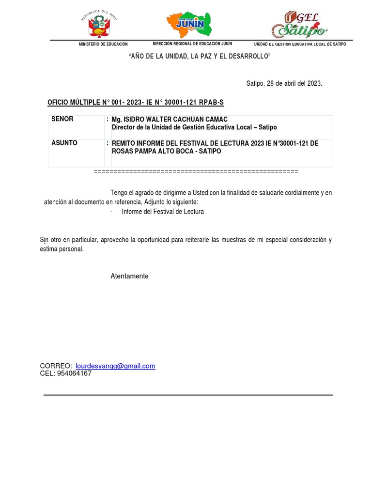 Oficio Informe de Lectura | PDF