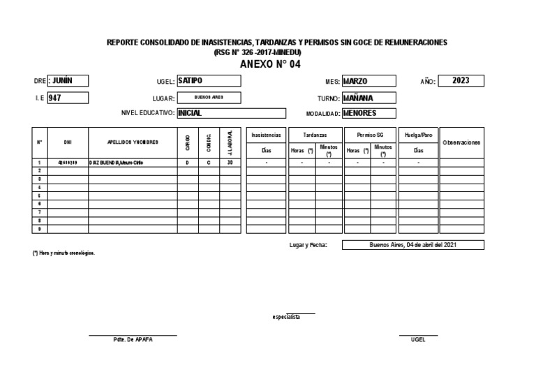 Parte Mensual - Anexo 4 | PDF