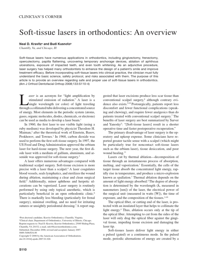 Soft Tissue Lasers In Orthodontics Pdf Laser Periodontology