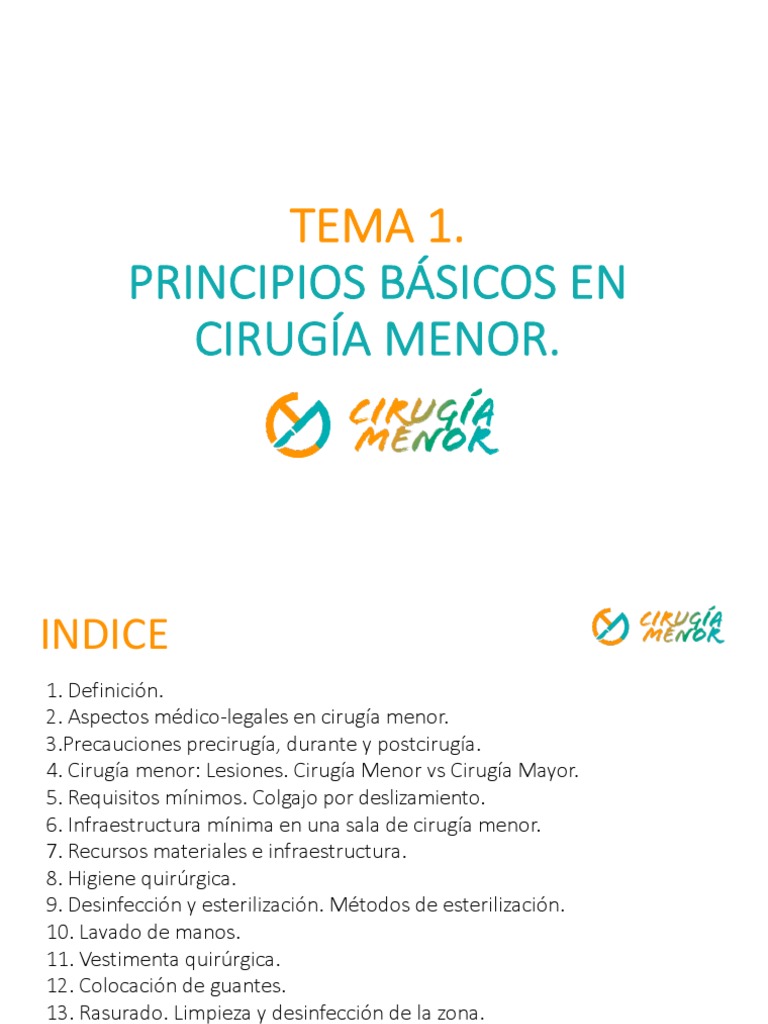 Tema 1 - Principios Básicos en Cirugía Menor | PDF | Esterilización (Microbiología) | Cirugía
