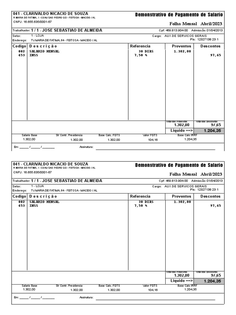 Contra Cheque | PDF | Finanças e Administração de Capital
