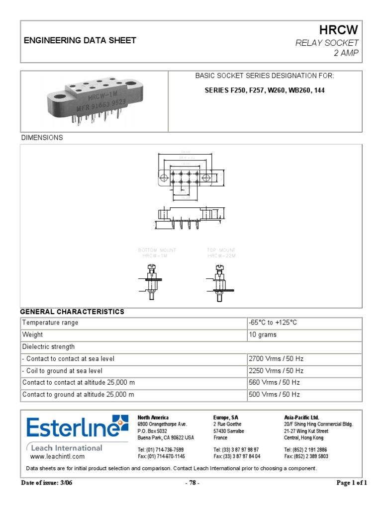 Leach Relay Socket Engineering Data | PDF | Electrical Connector | Relay