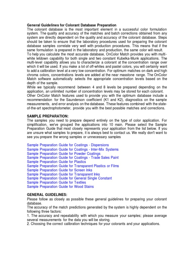 General Guidelines For Colorant Database Preparation & Coating Dispersions | PDF | Accuracy And ...