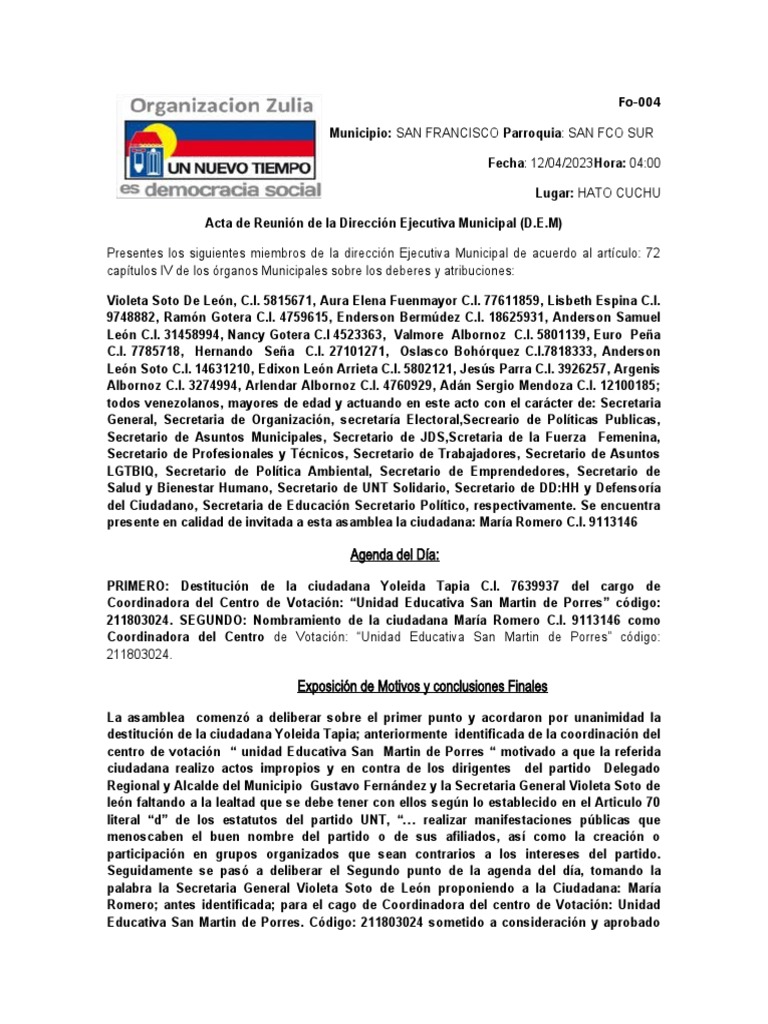 ACTA UNT Destitucion | PDF | Gobierno