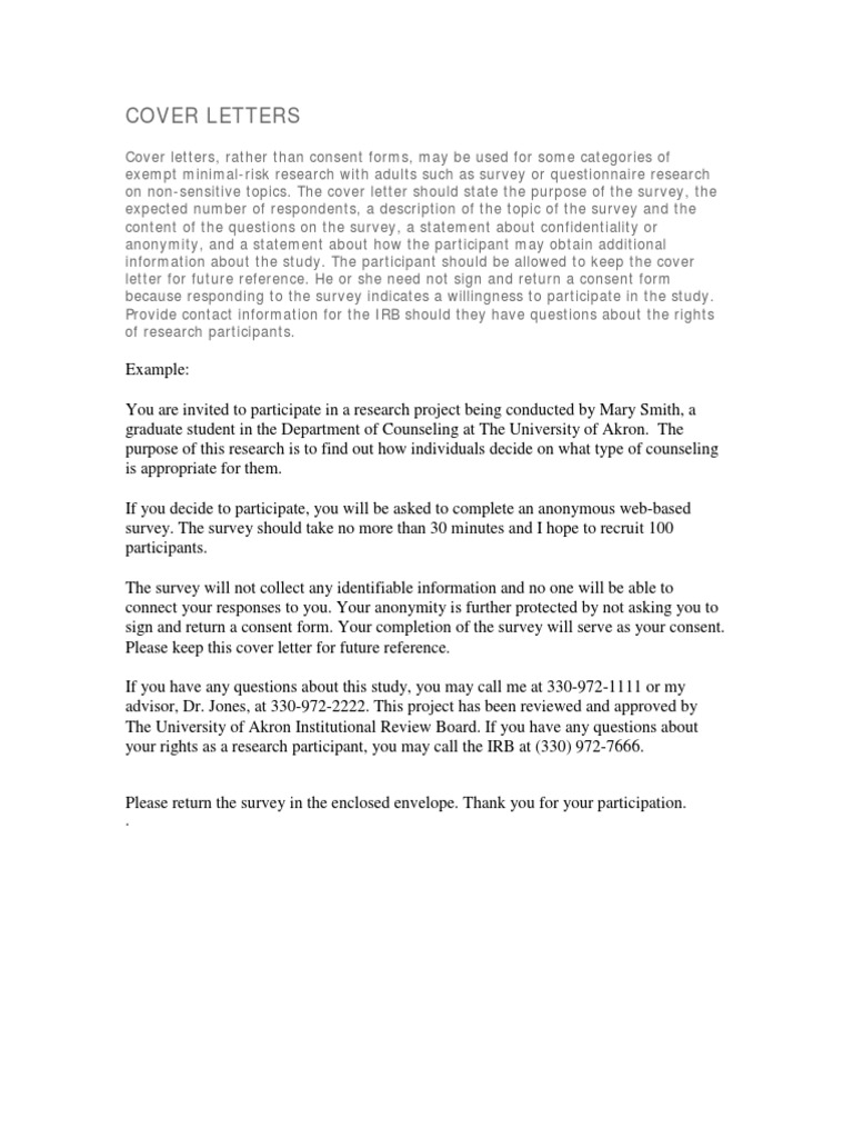 IRB Cover Letter As Consent | PDF IRB Cover Letter As Consent | PDF