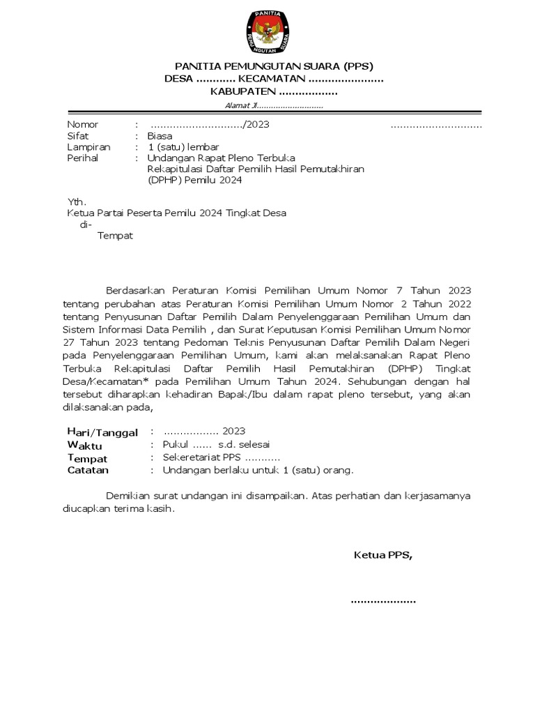 Draft Undangan DPHP PPS | PDF