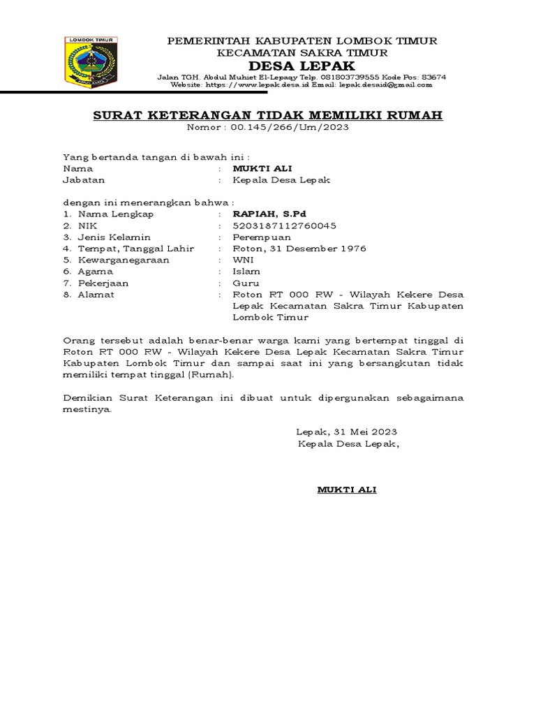 Surat Ket Domisili Usaha 5203182808780001 2023-05-26 263 | PDF