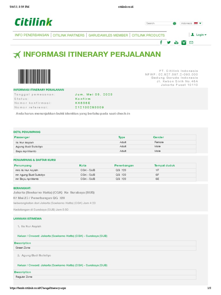 CGK SUB Bu Iis 7mei - Pagi | PDF