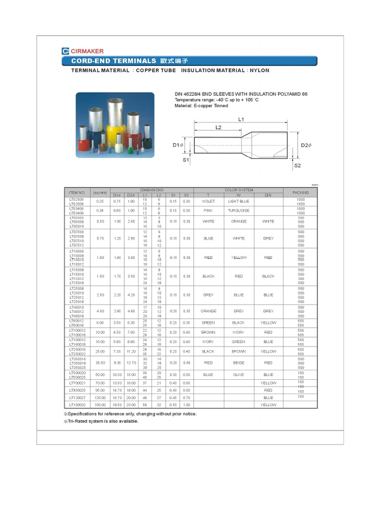Cord-End Terminals - Data Sheet | PDF