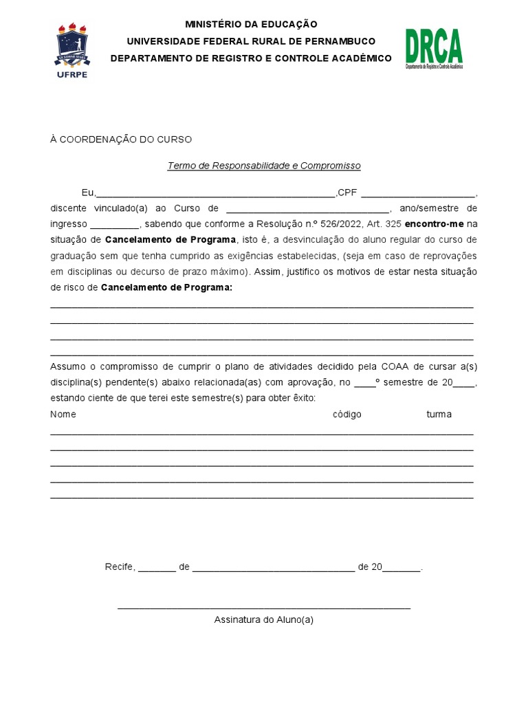 Termo de Compromisso e Responsabilidade | PDF Termo de Compromisso e Responsabilidade | PDF