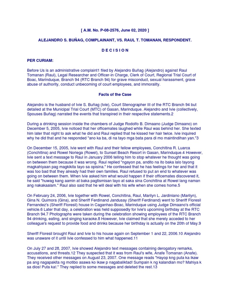 Buñag V.tomanan | PDF | Sexual Harassment | Justice