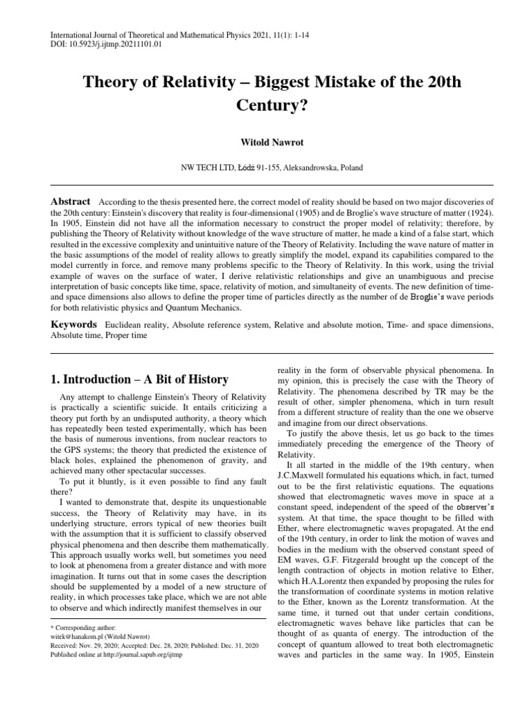 Theory of Relativity - Biggest Mistake of The 20th Century | PDF