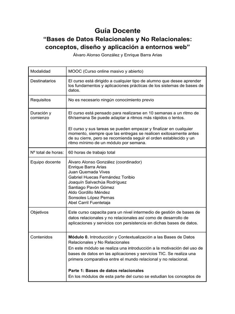 GuiaDocente MOOC BBDD 2023 | PDF | No Sql | Bases de datos