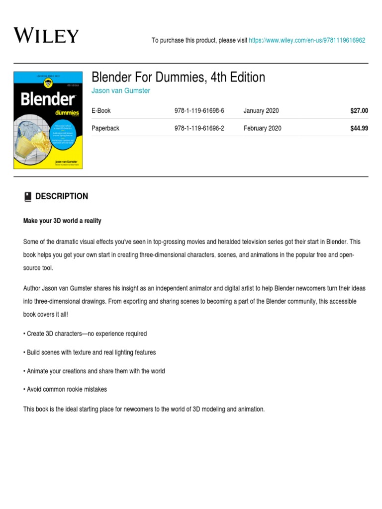 Wiley - Blender For Dummies, 4th Edition - 978!1!119-61696-2 | PDF