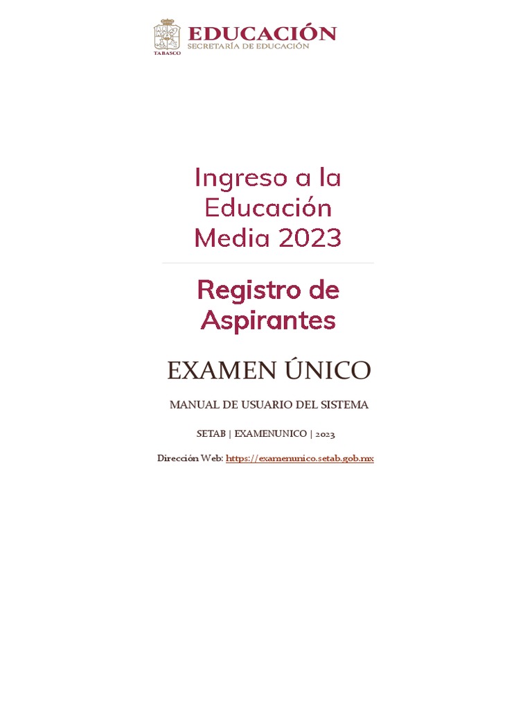 Manual de Usuario Examen Único SETAB | PDF | Ventana (informática)