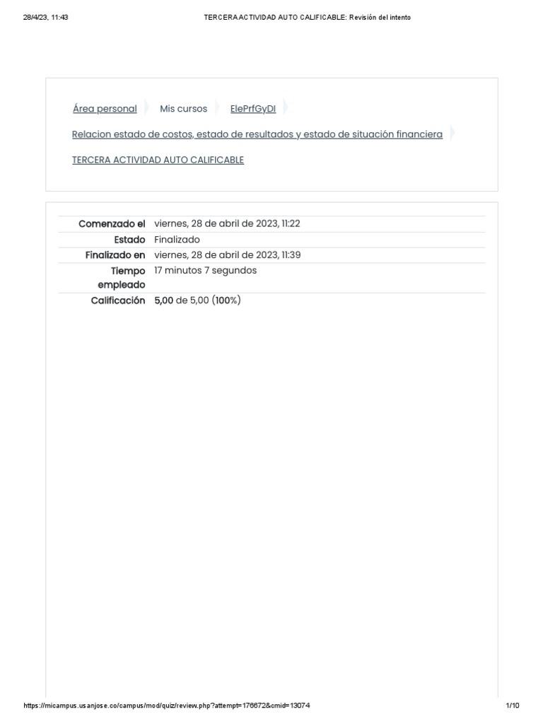 TERCERA ACTIVIDAD AUTO CALIFICABLE - 2 Intento Electiva y Profundizacion | PDF | Evaluación del ...