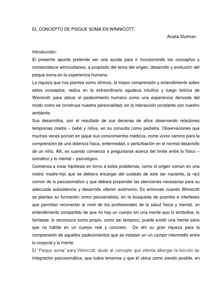 Psique Soma en Winnicott: Integración y Desarrollo | PDF | Mente ...