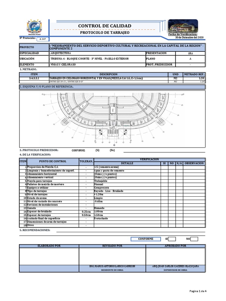 Protocolo Tarrajeo | PDF | Hormigón | Ingeniero civil