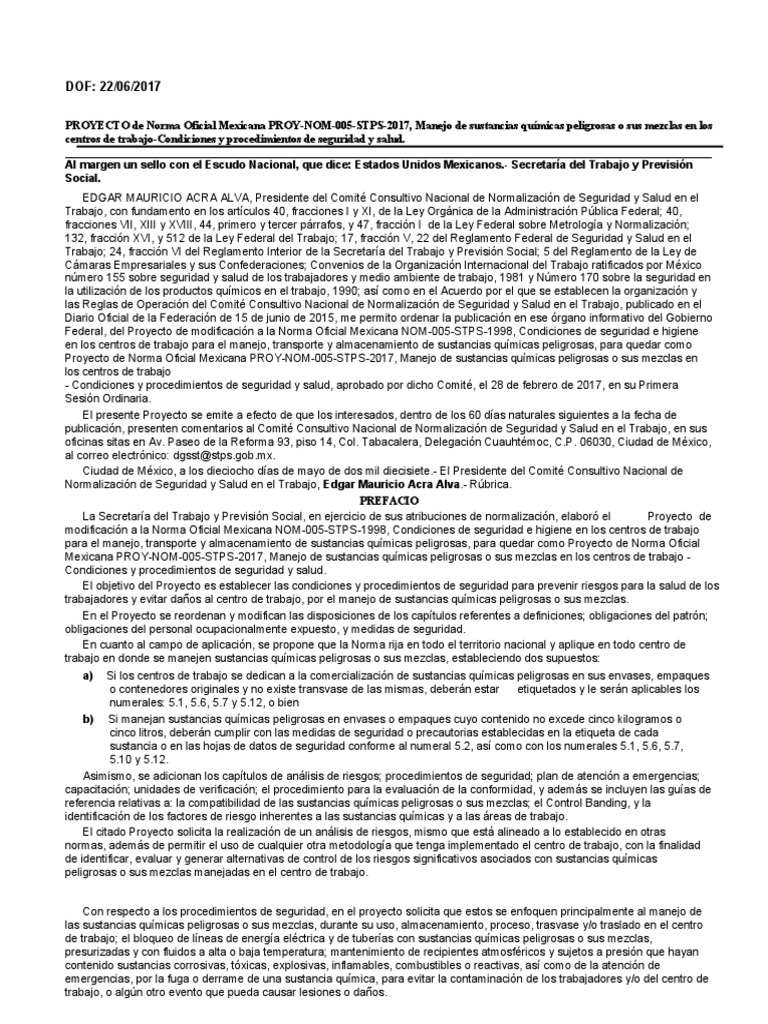 Proy Nom 005 STPS 2017 | PDF