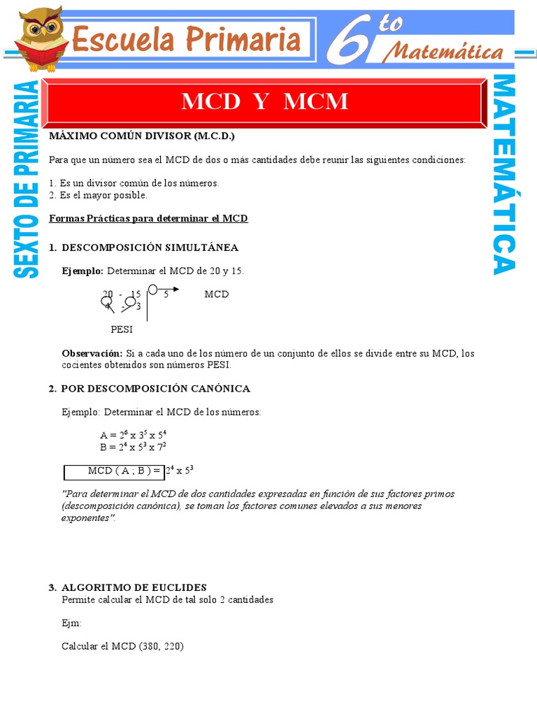 Maximo Comun Divisor Y Minimo Comun Multiplo Para Sexto De Primaria Pdf Funciones Y Mapeos
