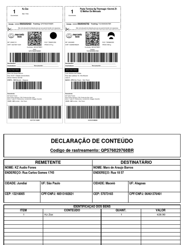 Exemplo Etiqueta Mercado Livre | PDF