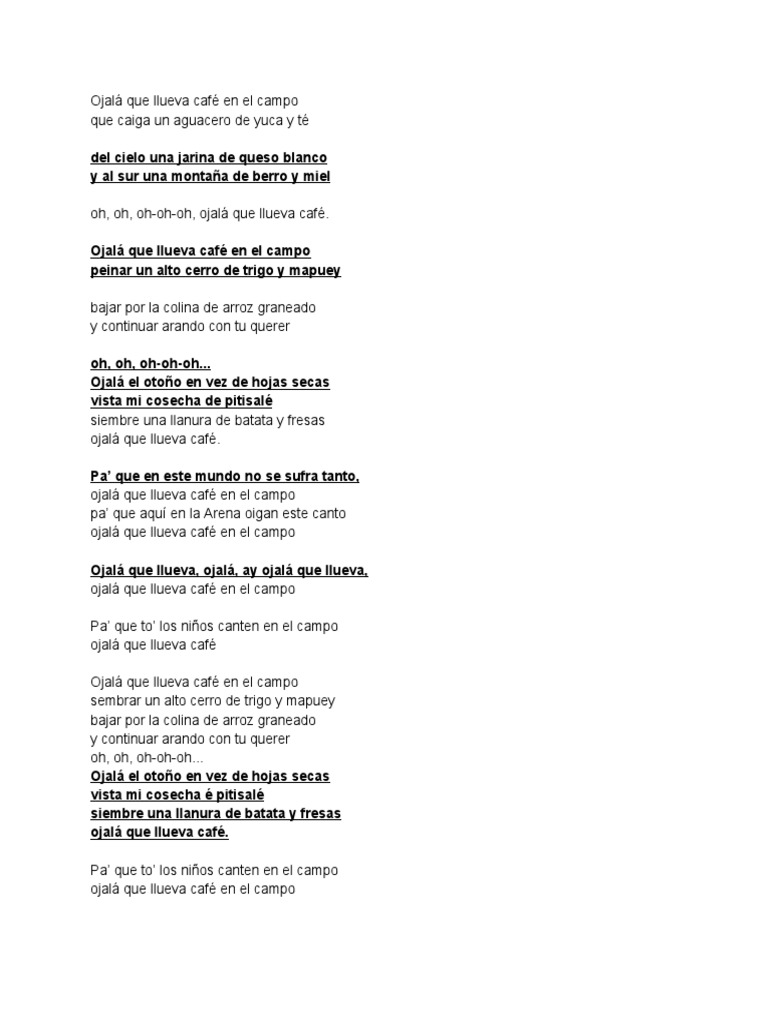 Ojalá Que Llueva Café en El Campo | PDF