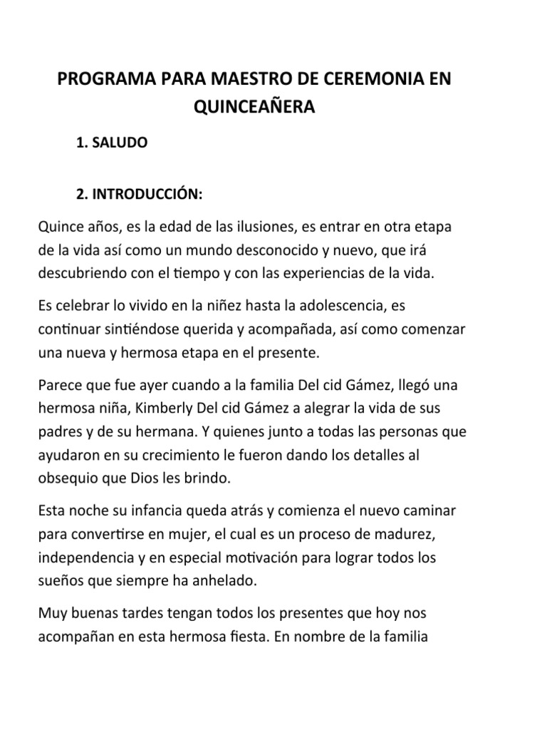 Programa para Maestro de Ceremonia en Quinceañera | PDF | Infancia | Amor