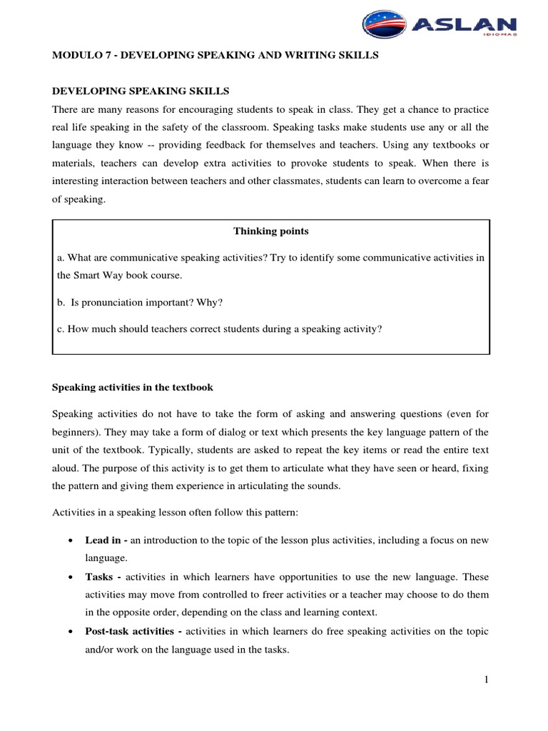 MODULE 07 - Developing Speaking and Writing Skills Ok | PDF | Learning ...