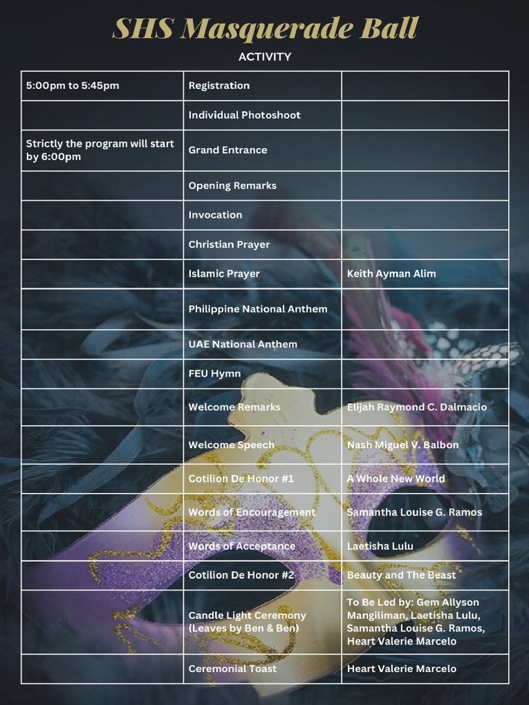 SHS Masquerade Ball Program 2023 | PDF