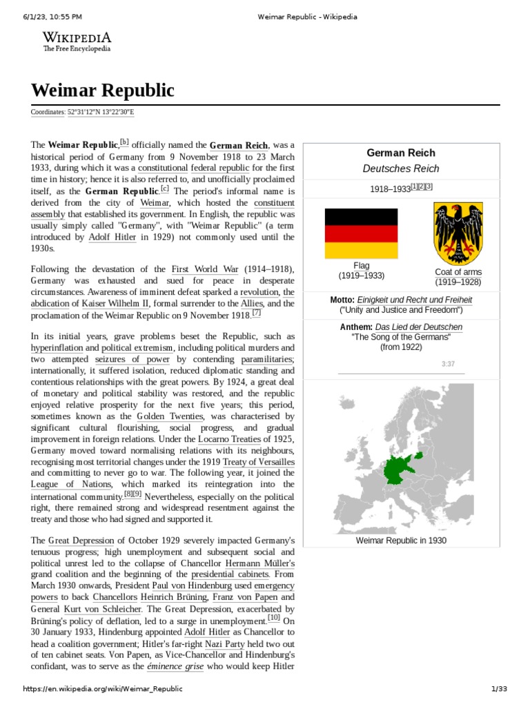 1h Weimar Republic | PDF | Weimar Republic | Hyperinflation In The ...