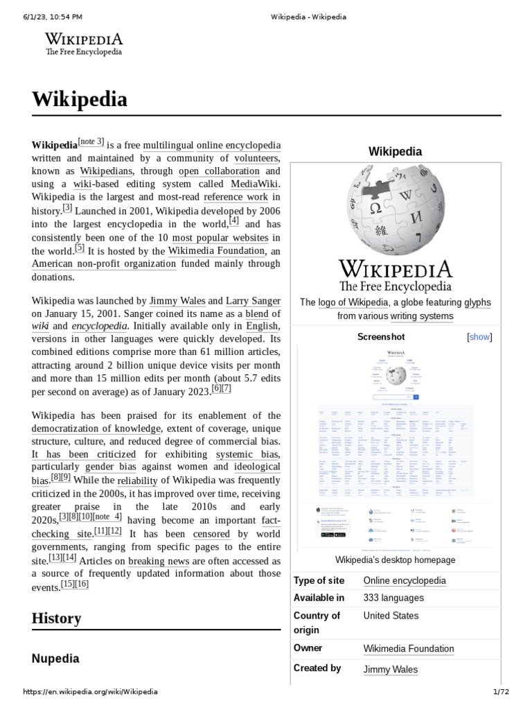 1f Wikipedia History | PDF