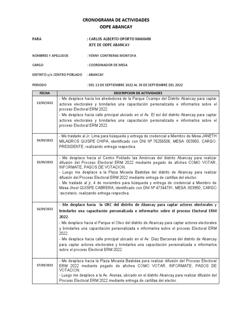 CRONOGRAMA DE ACTIVIDADES para Administracion YENNY CONTRERAS MONTOYA ...