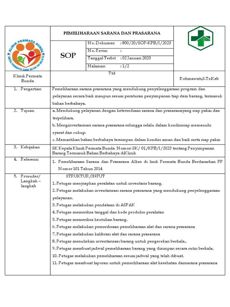 SOP Pemeliharaan Sarana Dan Prasarana Ok | PDF