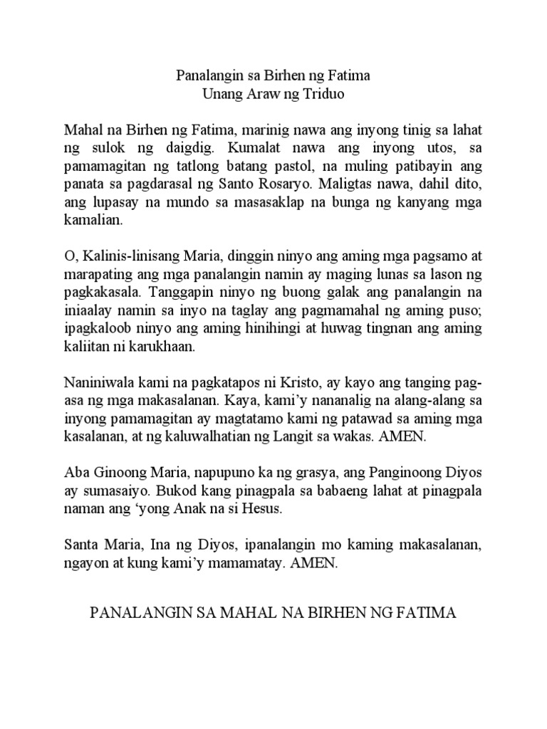 Panalangin Sa Birhen NG Fatima | PDF