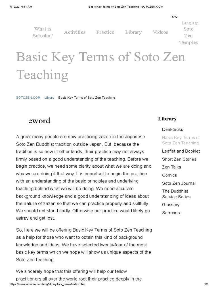 00 Basic Key Terms of Soto Zen Teaching | PDF | Zen | Dōgen