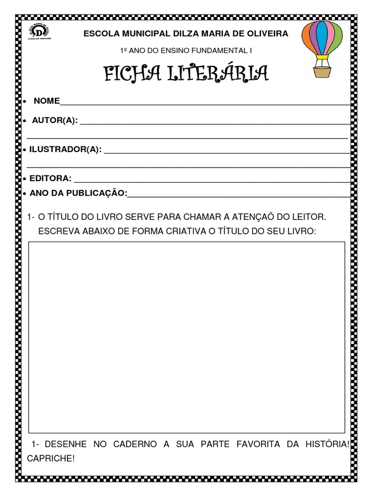 Ficha Literária para 1º Ano | PDF | Autor
