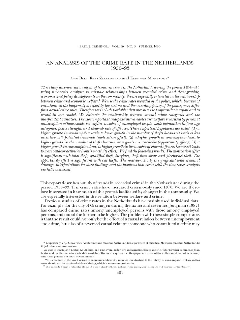 1999-An Analysis of The Crime Rate in The Netherlands 1950-93 | PDF