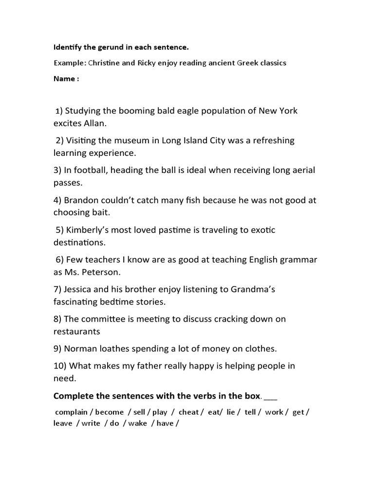 Gerunds Exercise 1 | PDF