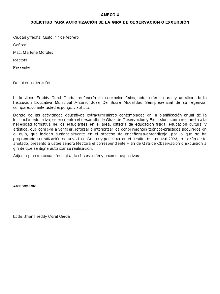 Plan de Excursión | PDF