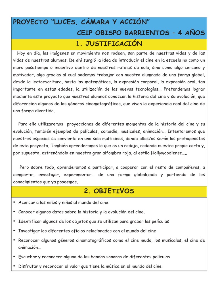 Programación y Fichas Proyecto El Cine 4 Años | PDF | Aprendizaje ...